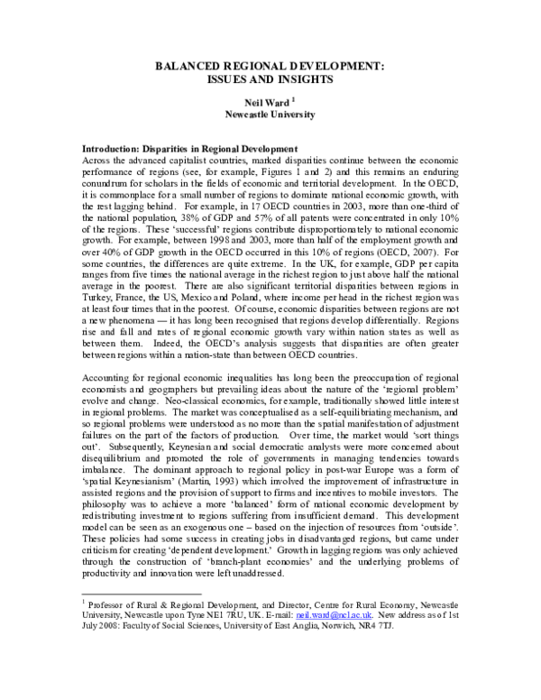 (PDF) Balanced Regional Development: Issues and Insights