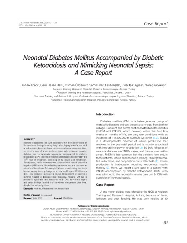 (PDF) Neonatal Diabetes Mellitus Accompanied by Diabetic Ketoacidosis ...
