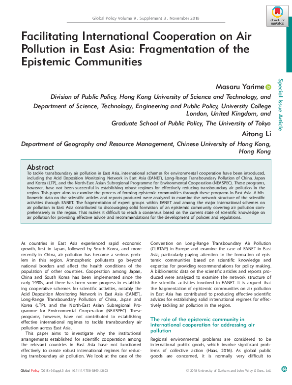(PDF) Facilitating International Cooperation on Air Pollution in East ...