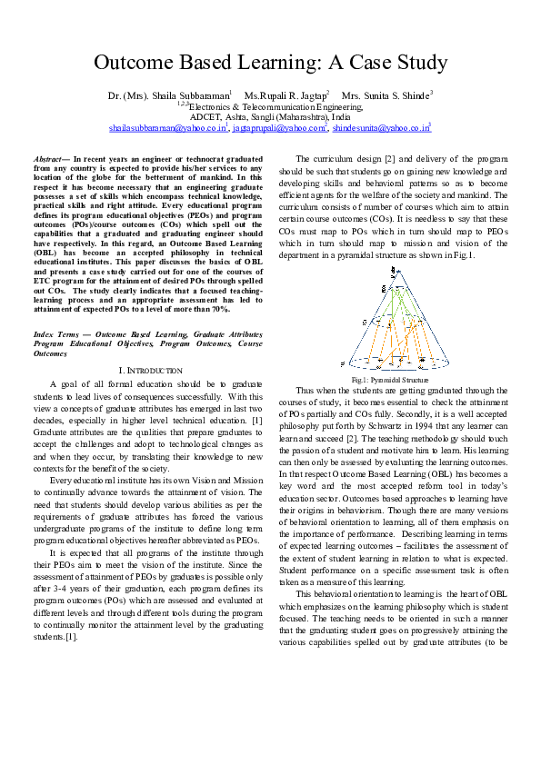 (PDF) Outcome Based Learning: A case study