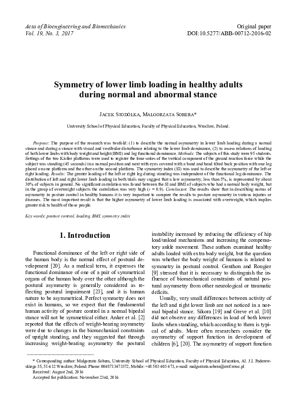 (PDF) Symmetry of lower limb loading in healthy adults during normal ...
