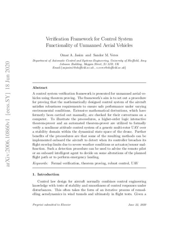 Pdf Verification Framework For Control System Functionality Of Unmanned Aerial Vehicles