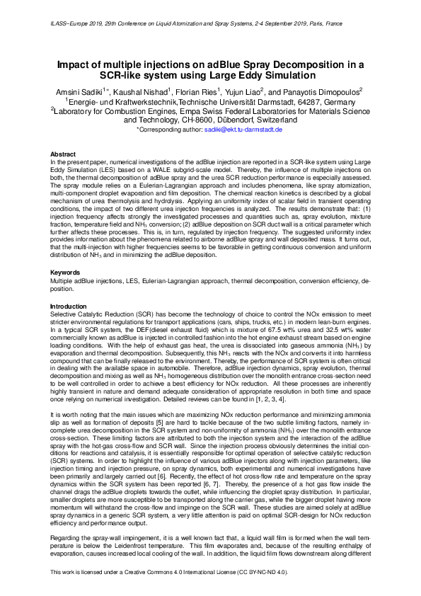 Pdf Impact Of Multiple Injections On Adblue Spray Decomposition In A Scr Like System Using