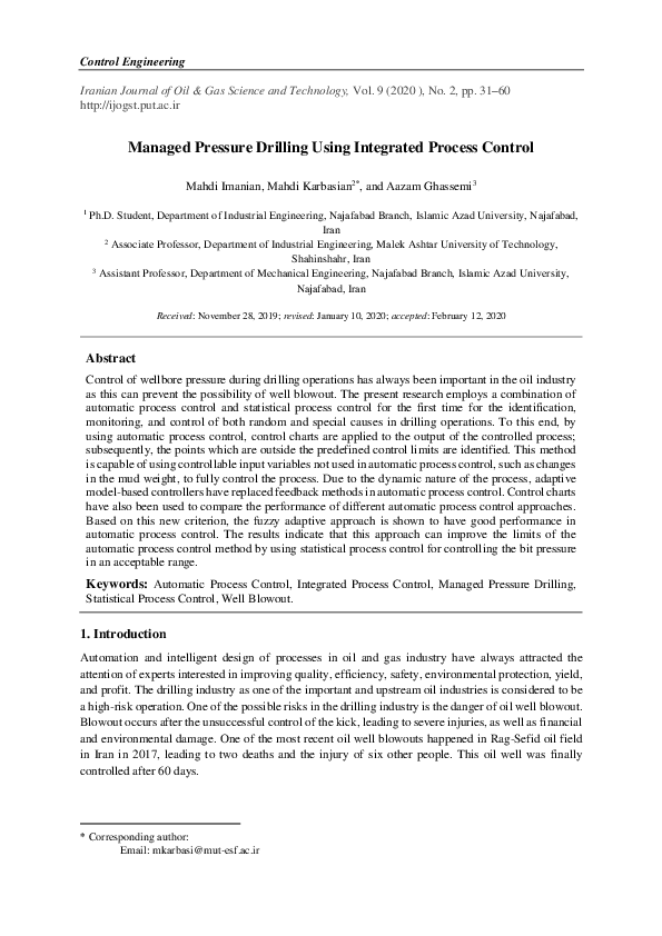 (PDF) Managed Pressure Drilling Using Integrated Process Control