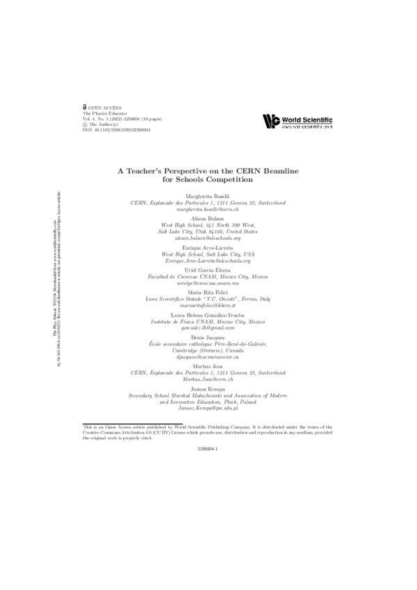 (PDF) A Teacher’s Perspective on the CERN Beamline for Schools Competition