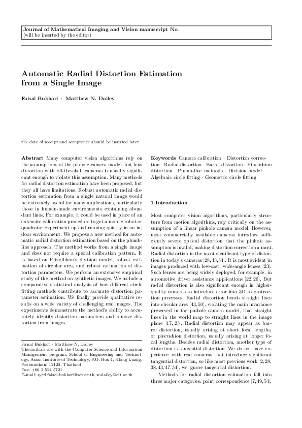 (PDF) Automatic Radial Distortion Estimation from a Single Image