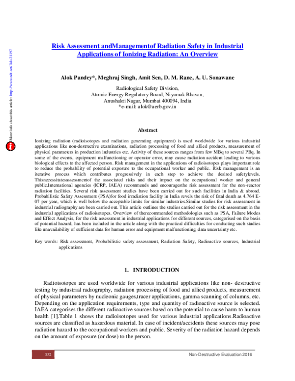 (PDF) Risk Assessment andManagementof Radiation Safety in Industrial ...