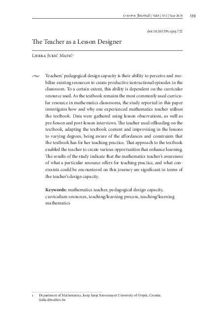 (PDF) The Teacher as a Lesson Designer