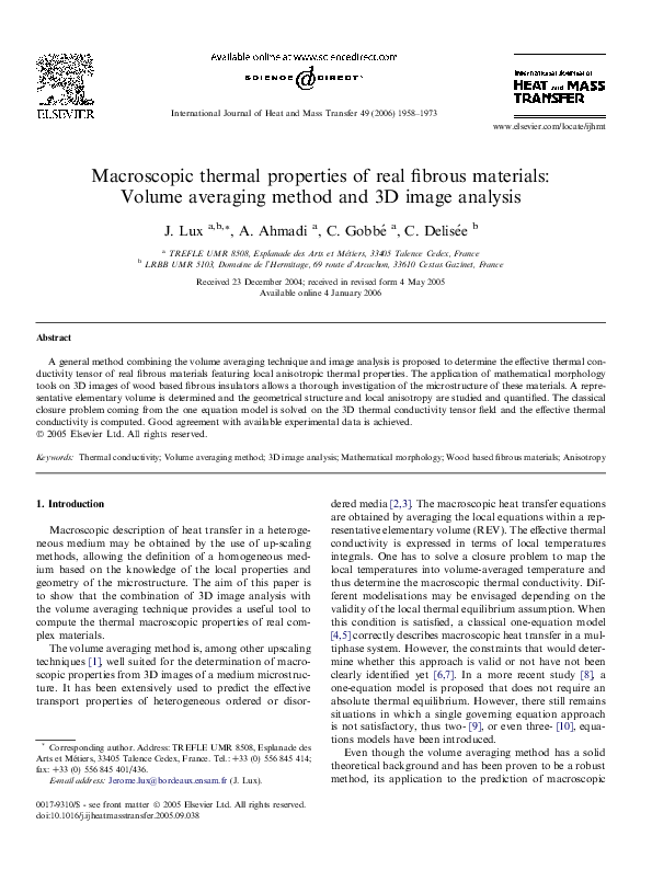 (PDF) Macroscopic thermal properties of real fibrous materials: Volume ...