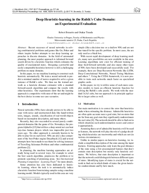 (PDF) Deep Heuristic-learning in the Rubik's Cube Domain: An Experimental Evaluation | Otakar ...