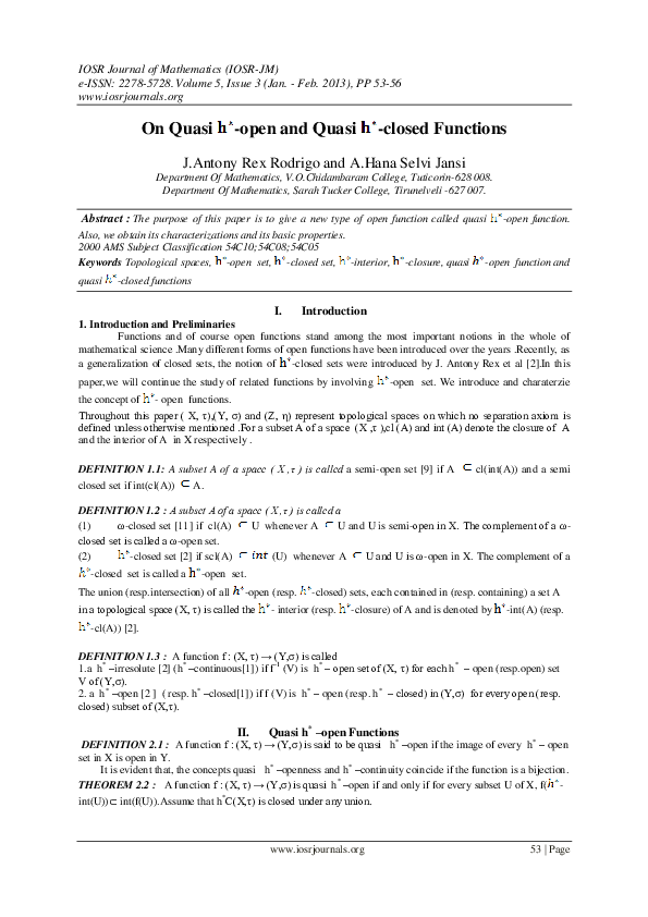 (PDF) On Quasi -open and Quasi -closed Functions