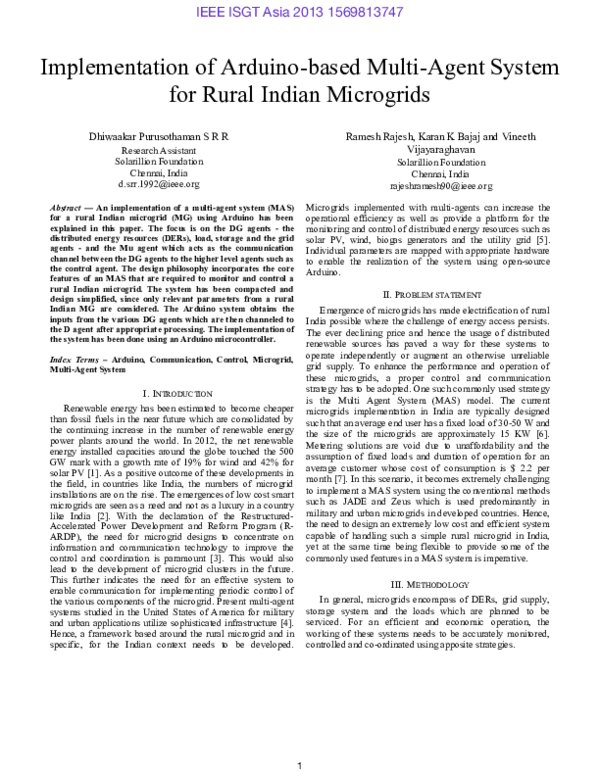 Pdf Implementation Of Arduino Based Multi Agent System For Rural Indian Microgrids
