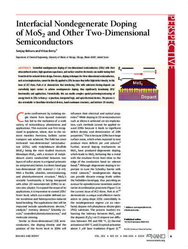 (PDF) Interfacial Nondegenerate Doping of MoS2 and Other Two ...