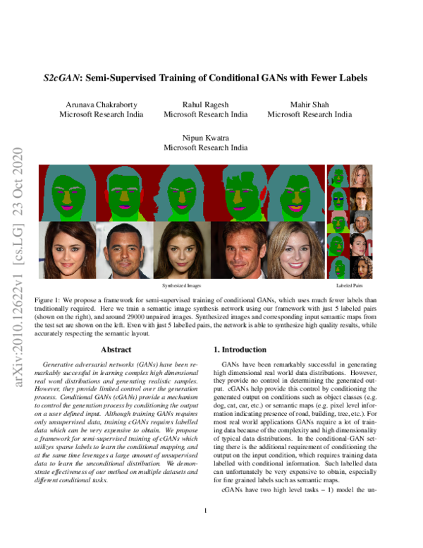 Pdf S2cgan Semi Supervised Training Of Conditional Gans With Fewer