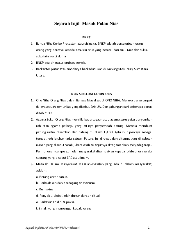 (PDF) Sejarah Injil Masuk Nias - BNKP