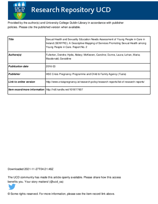 (PDF) Sexual Health and Sexuality Education Needs Assessment of Young ...