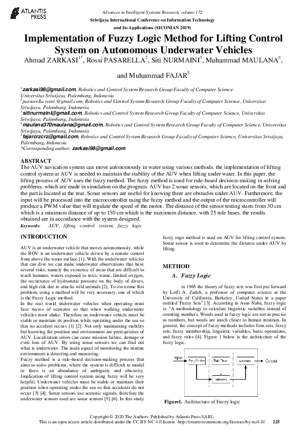 (PDF) Implementation of Fuzzy Logic Method for Lifting Control System on Autonomous Underwater ...