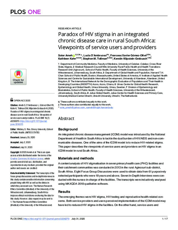 (PDF) Paradox of HIV stigma in an integrated chronic disease care in ...