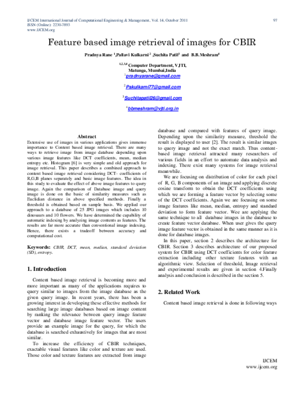 (PDF) Feature based image retrieval of images for CBIR | PRADNYA RANE ...