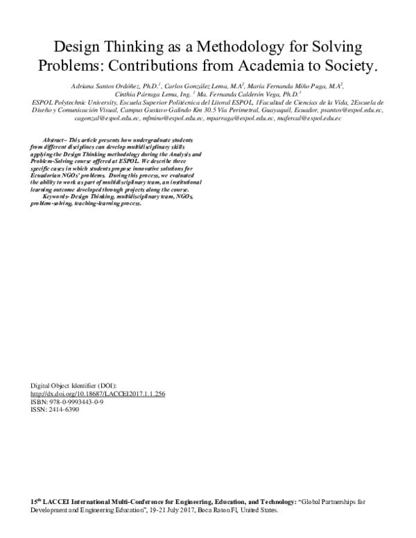 (PDF) Design Thinking as a methodology for solving problems ...