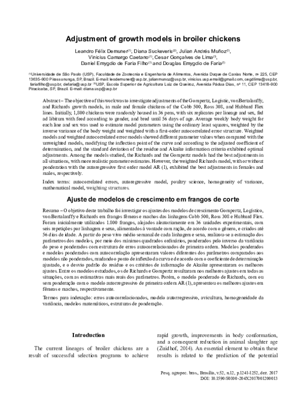(PDF) Adjustment of growth models in broiler chickens