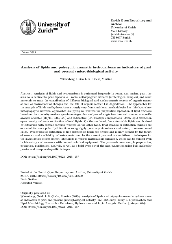 (PDF) Analysis of Lipids and Polycyclic Aromatic Hydrocarbons as ...