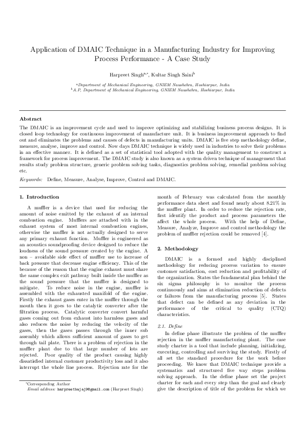 (PDF) Application of DMAIC Technique in a Manufacturing Industry for ...