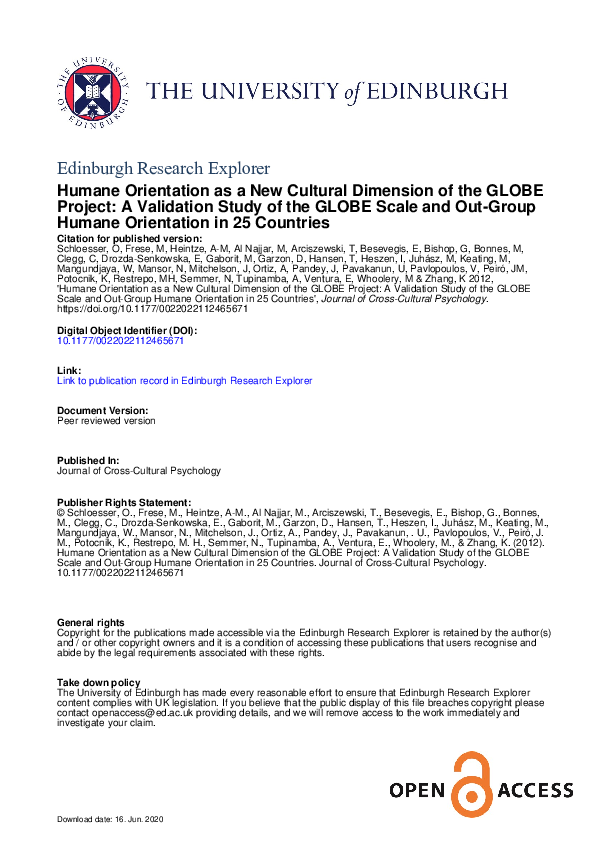 (PDF) Humane Orientation as a New Cultural Dimension of the GLOBE Project