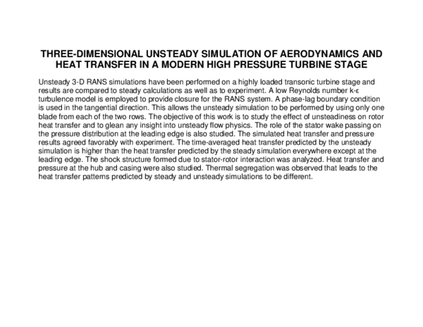 (PDF) Three-Dimensional Unsteady Simulation of Aerodynamics and Heat ...