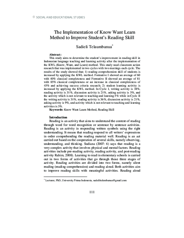 (PDF) The Implementation of Know Want Learn Method to Improve Student's ...