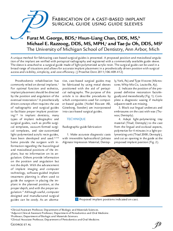 (PDF) Fabrication of a cast-based implant surgical guide using guide ...