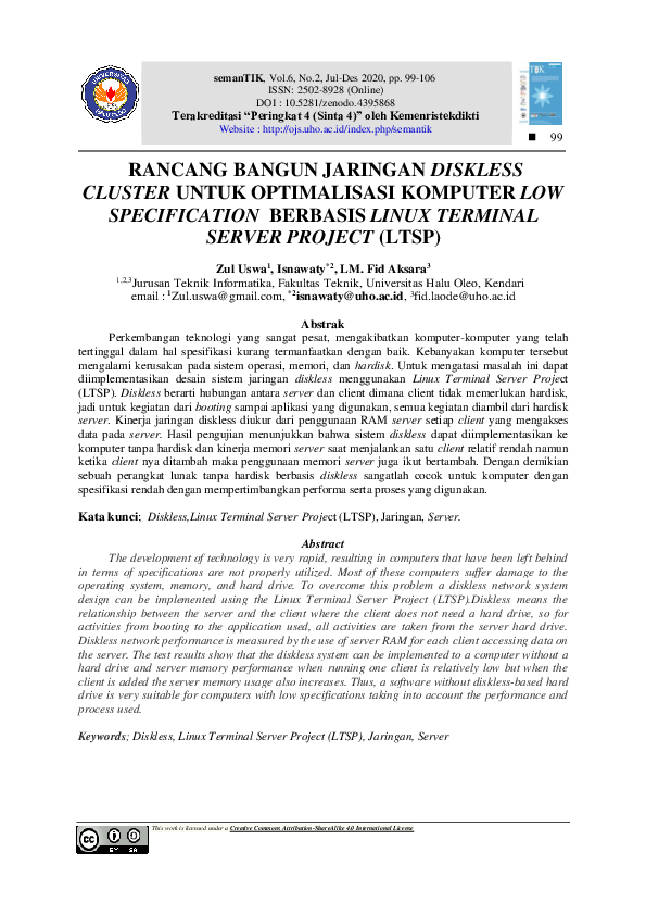 (PDF) Rancang Bangun Jaringan Diskless Cluster Untuk Optimalisasi Komputer Low Specification ...
