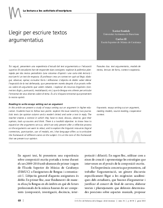 (PDF) Llegir per escriure textos argumentatius | Carles Ill Garcia - Academia.edu