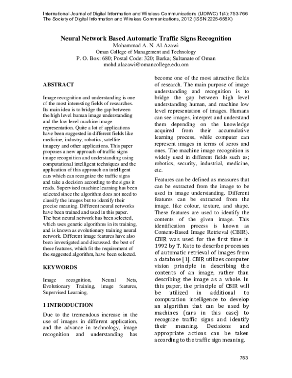 (PDF) Neural Network Based Automatic Traffic Signs Recognition