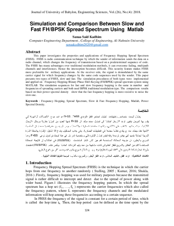 (PDF) Simulation and Comparison Between Slow and Fast FH/BPSK Spread Spectrum Using Matlab