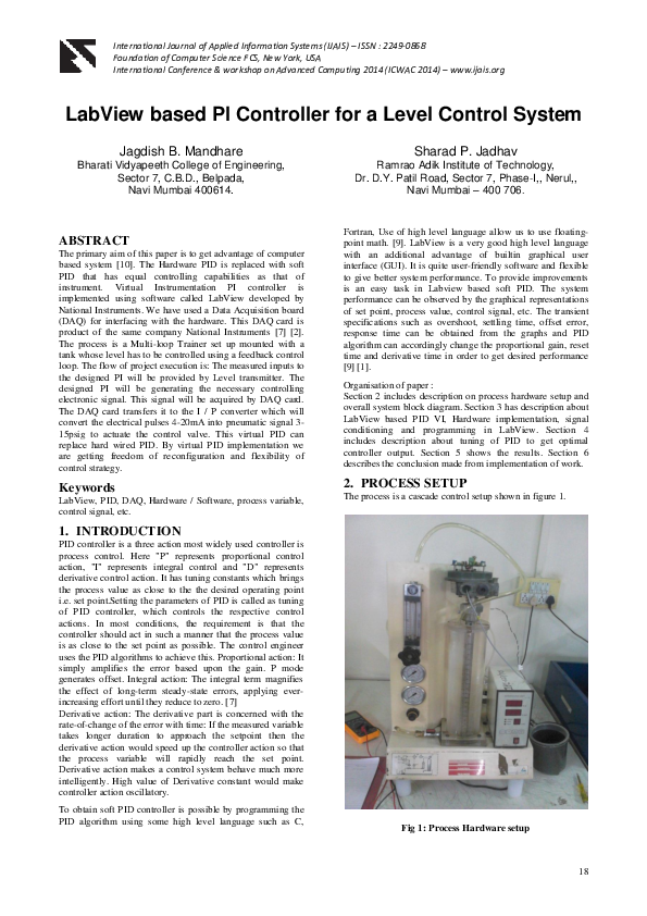 Pdf Labview Based Pi Controller For A Level Control System