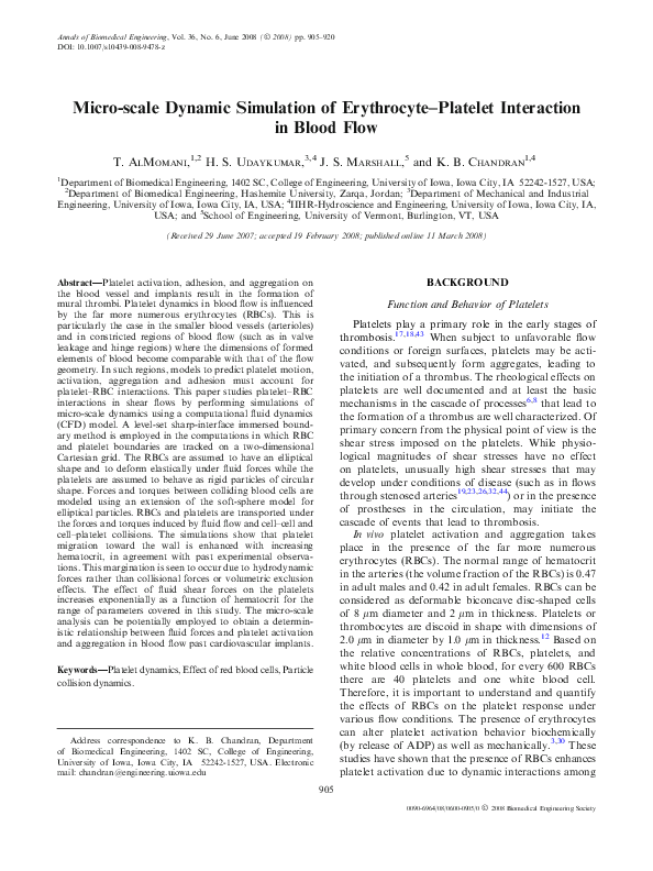 (PDF) Micro-scale Dynamic Simulation of Erythrocyte–Platelet Interaction in Blood Flow