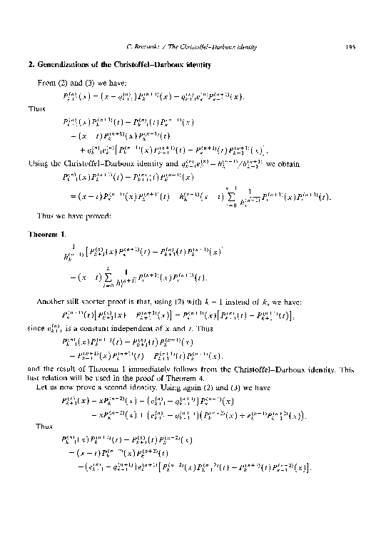 (PDF) Generalizations of the Christoffel-Darboux identity for adjacent families of orthogonal ...