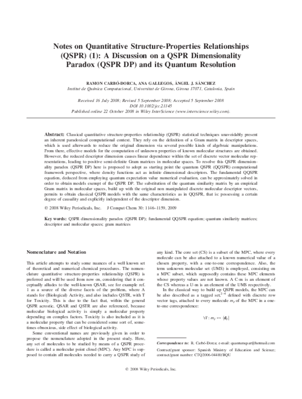 (PDF) Notes on quantitative structure-properties relationships (QSPR ...