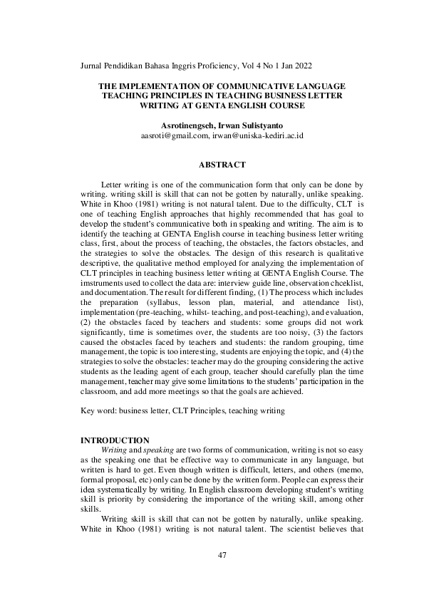 (PDF) The Implementation of Communicative Language Teaching Principles ...