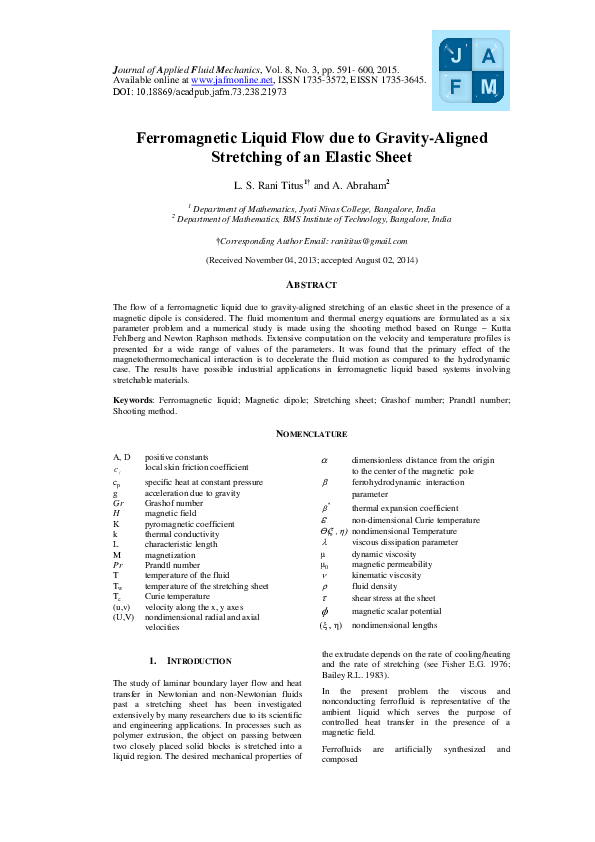 (PDF) Ferromagnetic Liquid Flow due to Gravity-Aligned Stretching of an ...