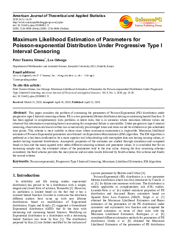 Pdf Maximum Likelihood Estimation Of Parameters For Poisson Exponential Distribution Under