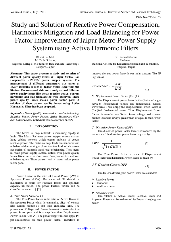 (PDF) Study and Solution of Reactive Power Compensation, Harmonics Mitigation and Load Balancing ...