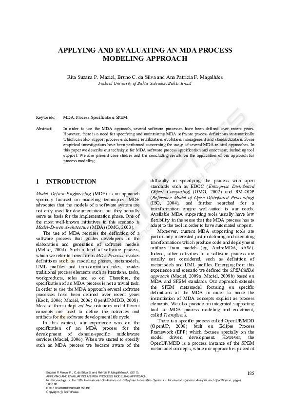 (PDF) Applying and Evaluating an Mda Process Modeling Approach