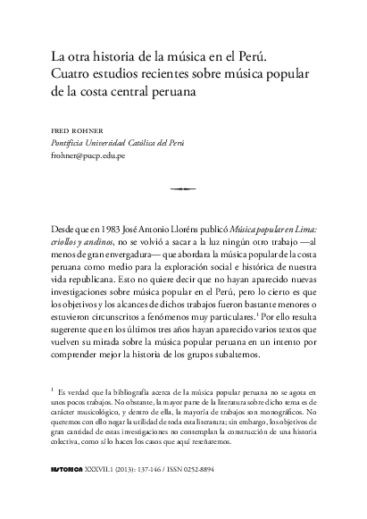 (PDF) La otra historia de la música en el Perú: cuatro estudios ...