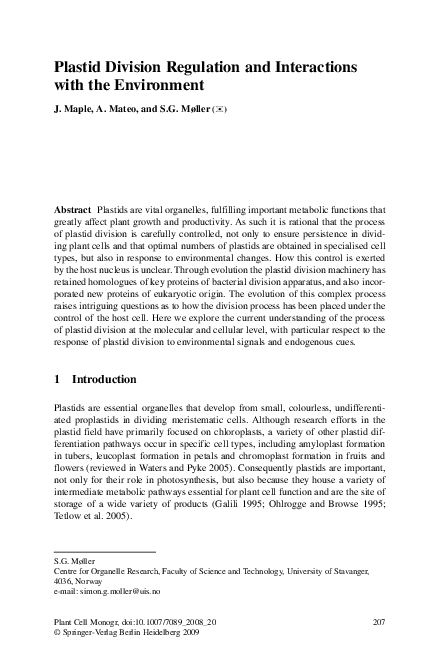 (PDF) Plastid Division Regulation and Interactions with the Environment
