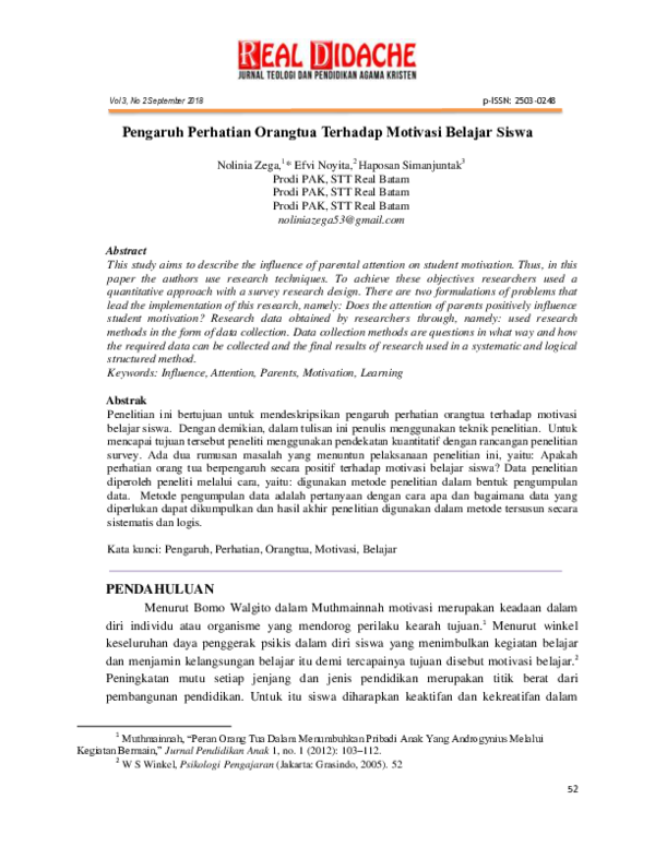 (PDF) Pengaruh Perhatian Orangtua Terhadap Motivasi Belajar Siswa