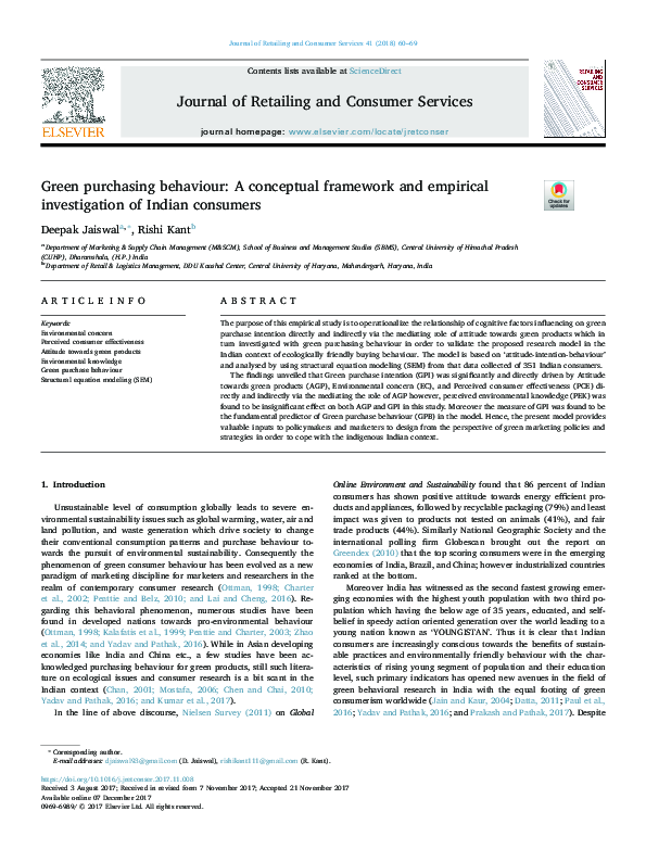(PDF) Green purchasing behaviour: A conceptual framework and empirical ...