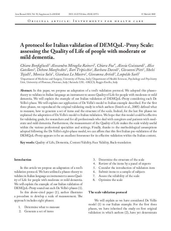 (PDF) A protocol for Italian validation of DEMQoL-Proxy Scale ...