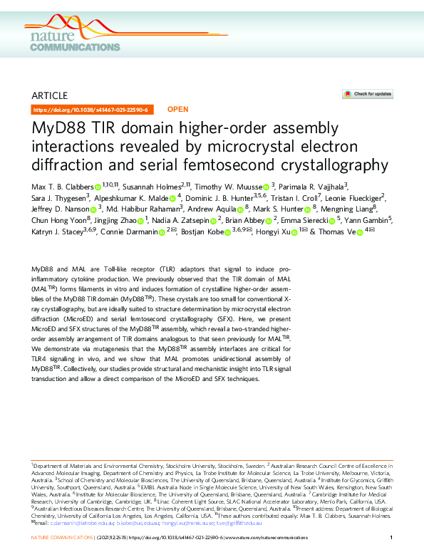 (PDF) MyD88 TIR domain higher-order assembly interactions revealed by ...